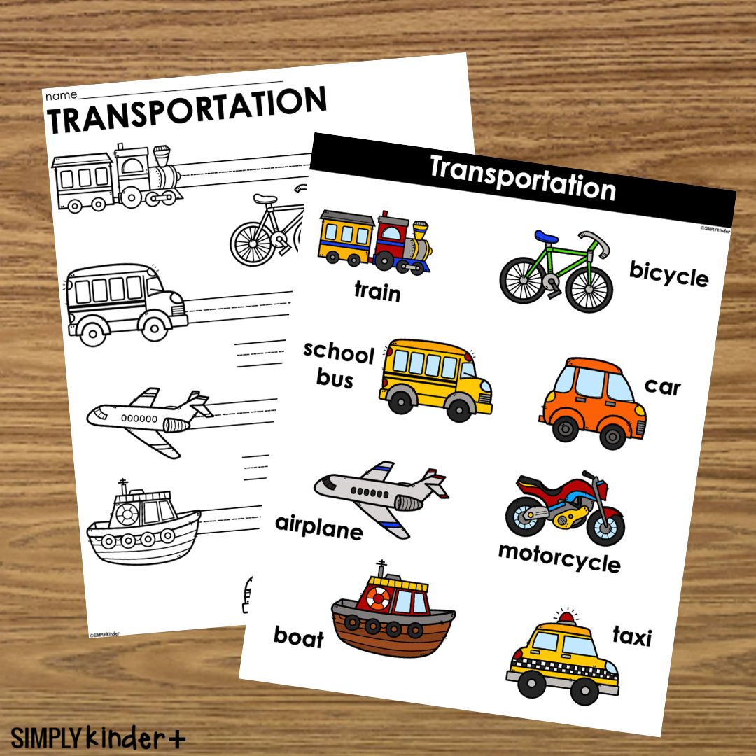 Transportation Word Bank Writing Center - Simply Kinder + Printable ...