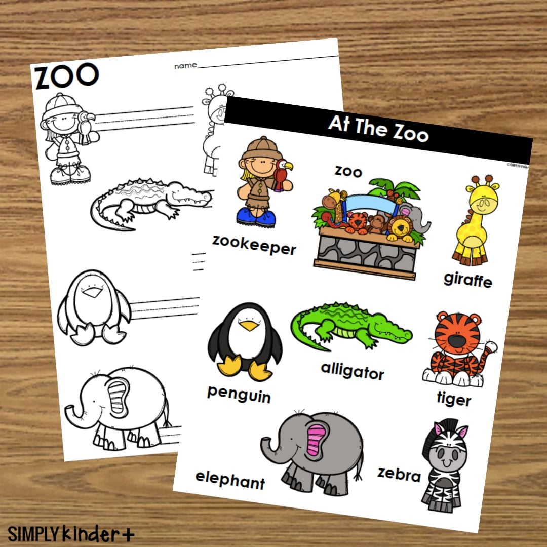 At The Zoo Word Bank Writing Center - Simply Kinder + Printable Membership