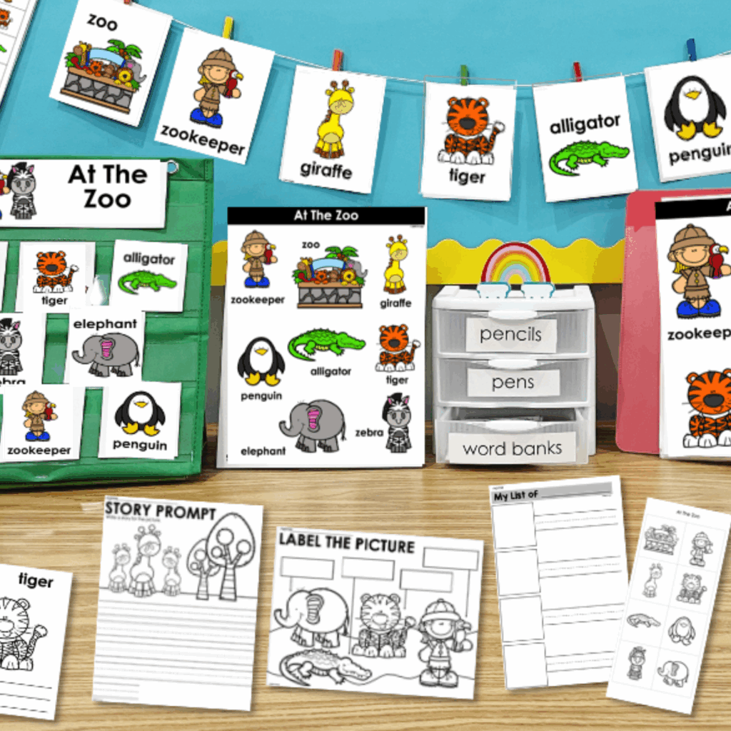 At The Zoo Word Bank Writing Center - Simply Kinder + Printable Membership