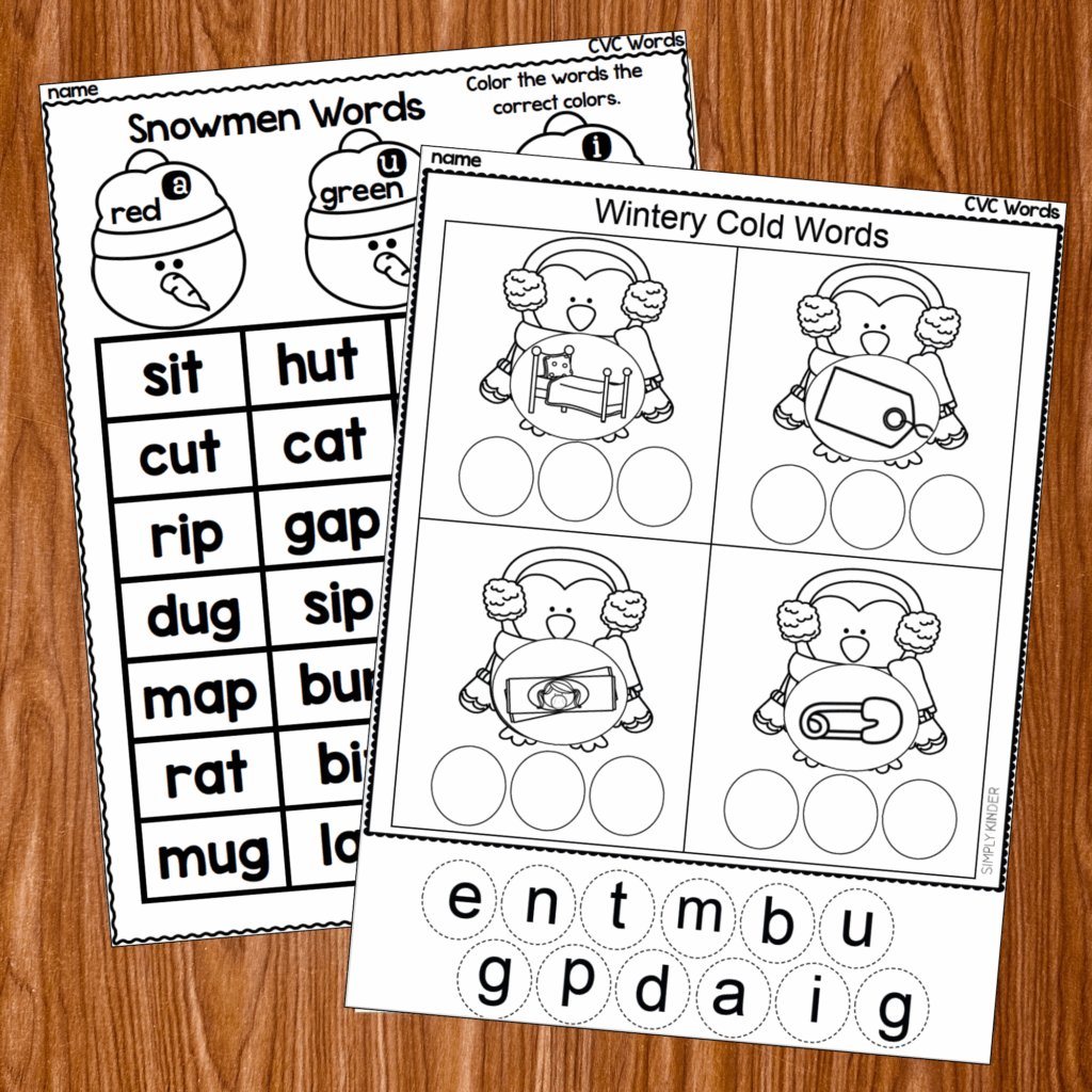 No-Prep Winter CVC Printables - Simply Kinder + Printable Membership