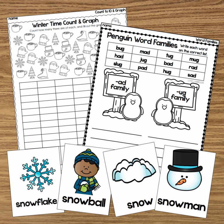 Winter No-Prep Printables - Literacy and Math - Simply Kinder Plus