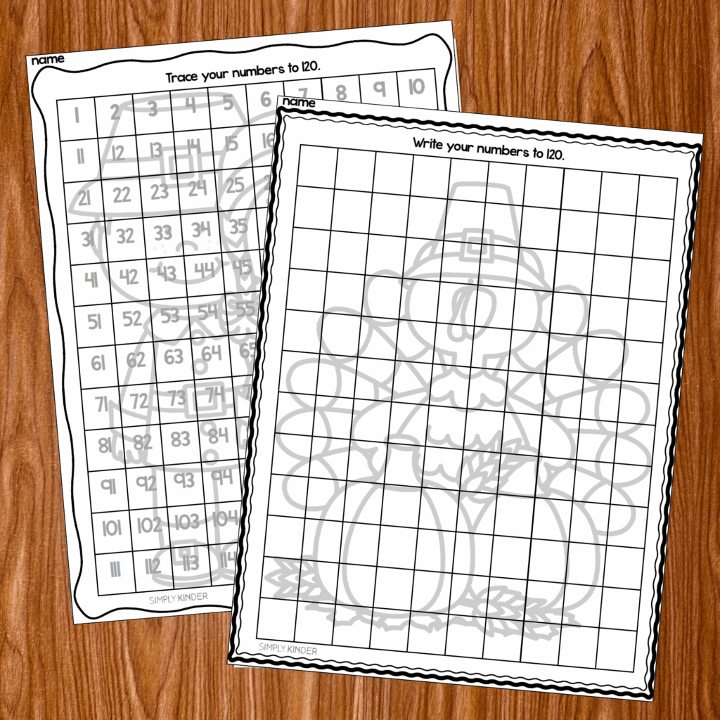 Thanksgiving No Prep Hundreds Charts - Simply Kinder + Printable Membership