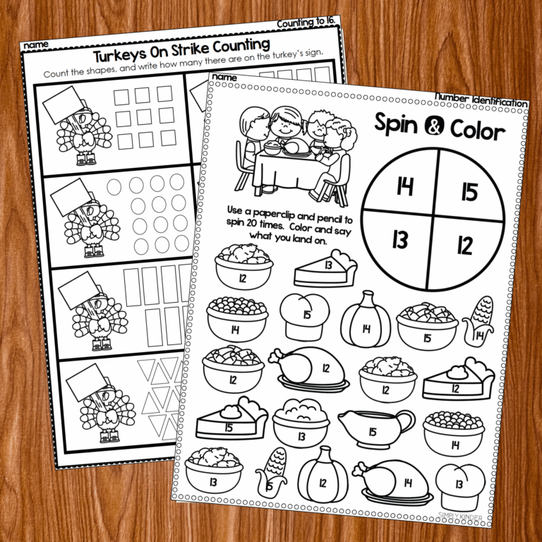 Thanksgiving No Prep Counting Printables - Simply Kinder + Printable ...