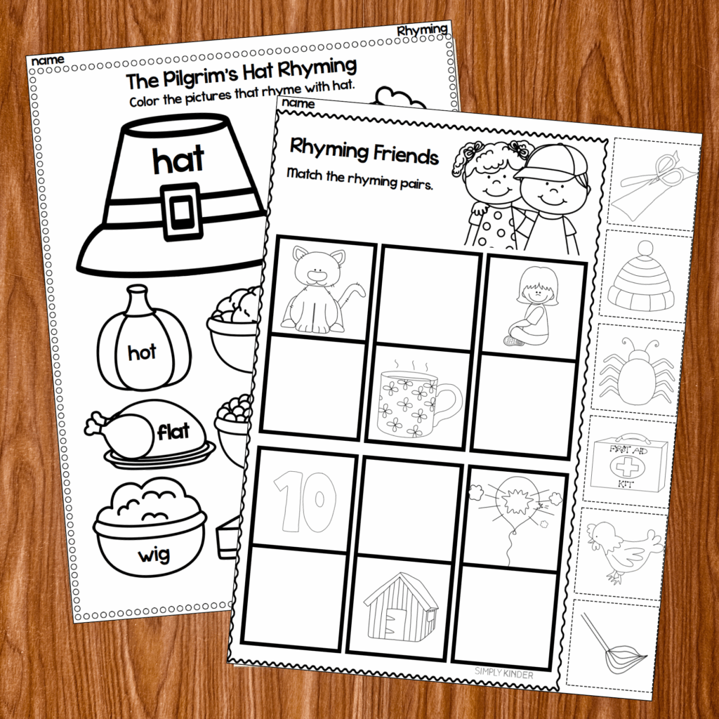 Thanksgiving No Prep Rhyming Printables - Simply Kinder + Printable ...