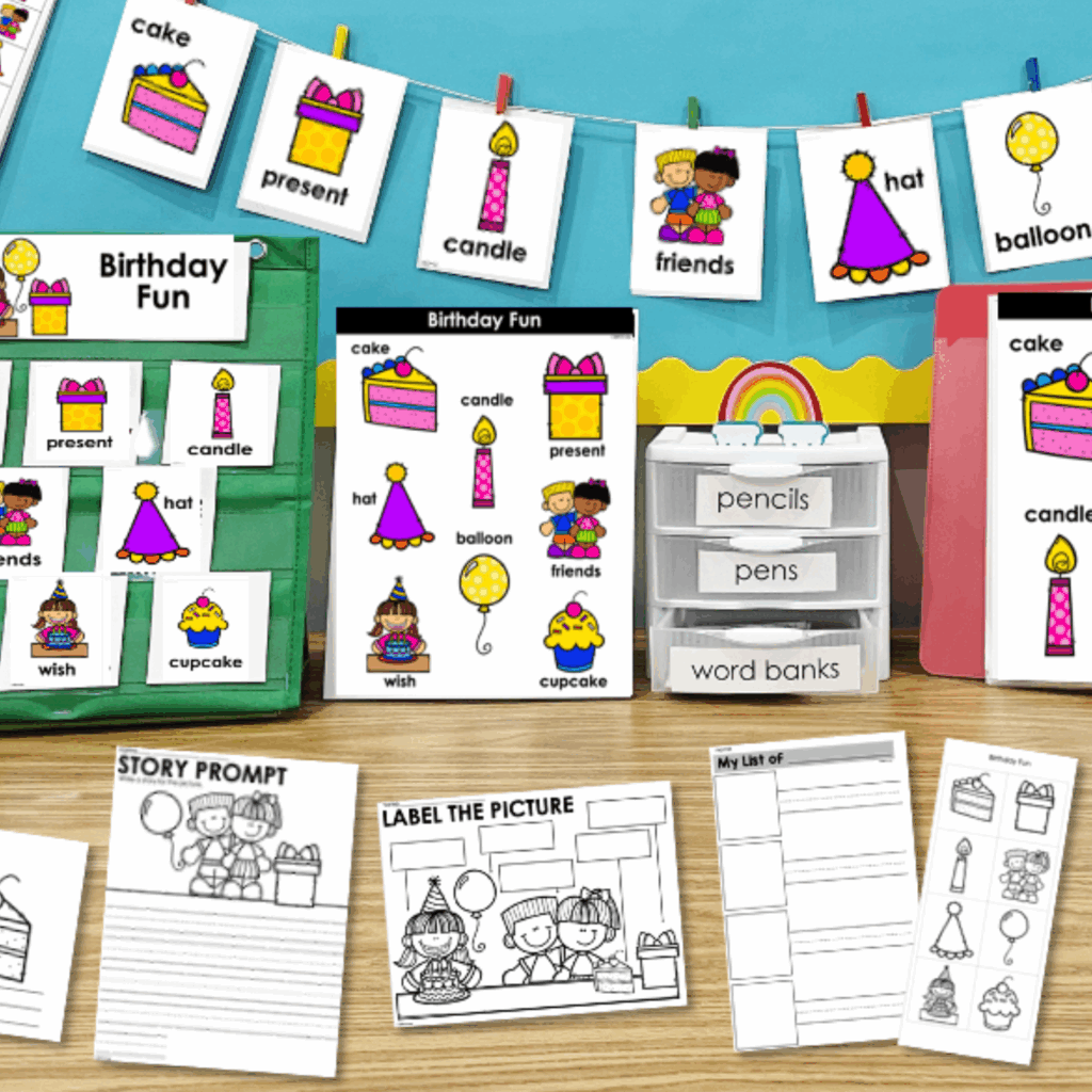 Birthday Fun Word Bank Writing Center - Simply Kinder + Printable ...