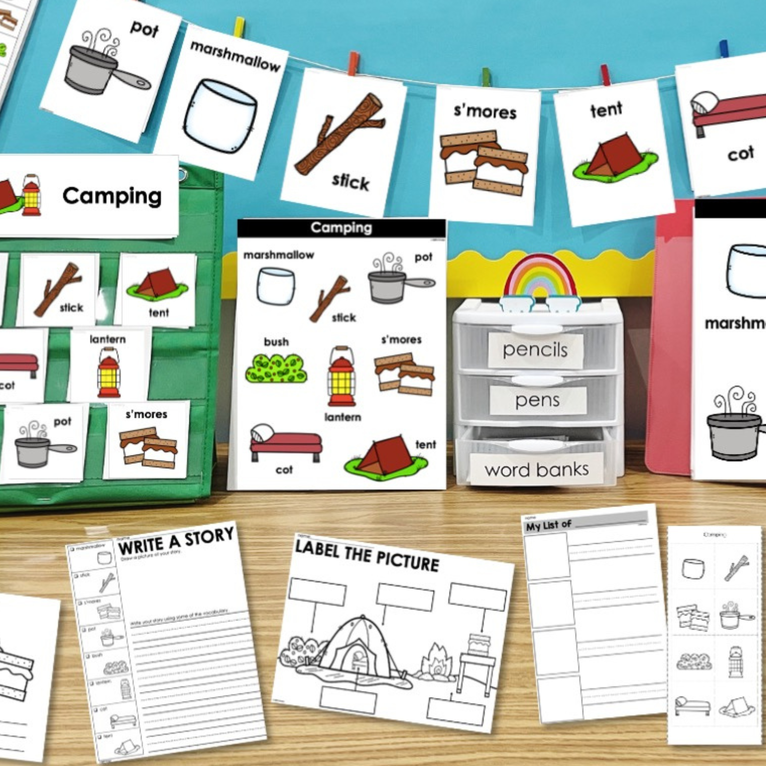 Camping - Word Bank Writing Center - Simply Kinder + Printable Membership