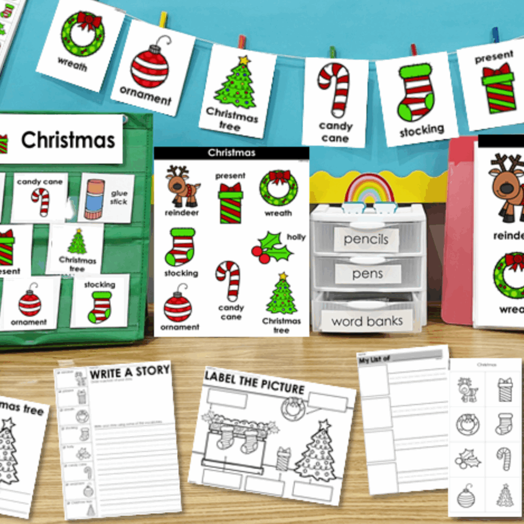 Christmas Word Bank Writing Center - Simply Kinder + Printable Membership
