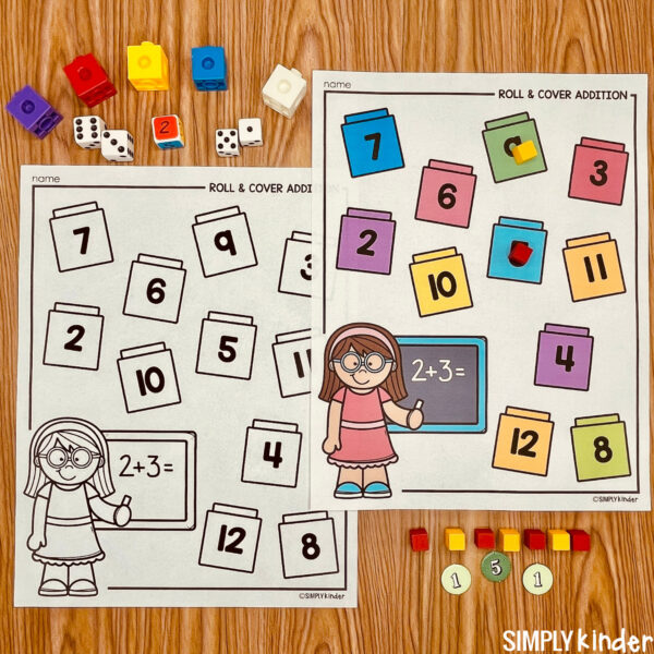 Free Roll & Cover Addition Game - Simply Kinder + Printable Membership