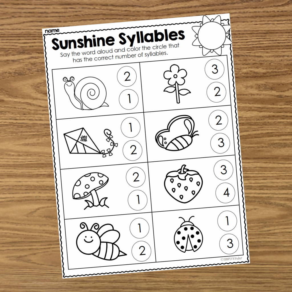 Spring No Prep Syllable Printable - Simply Kinder + Printable Membership