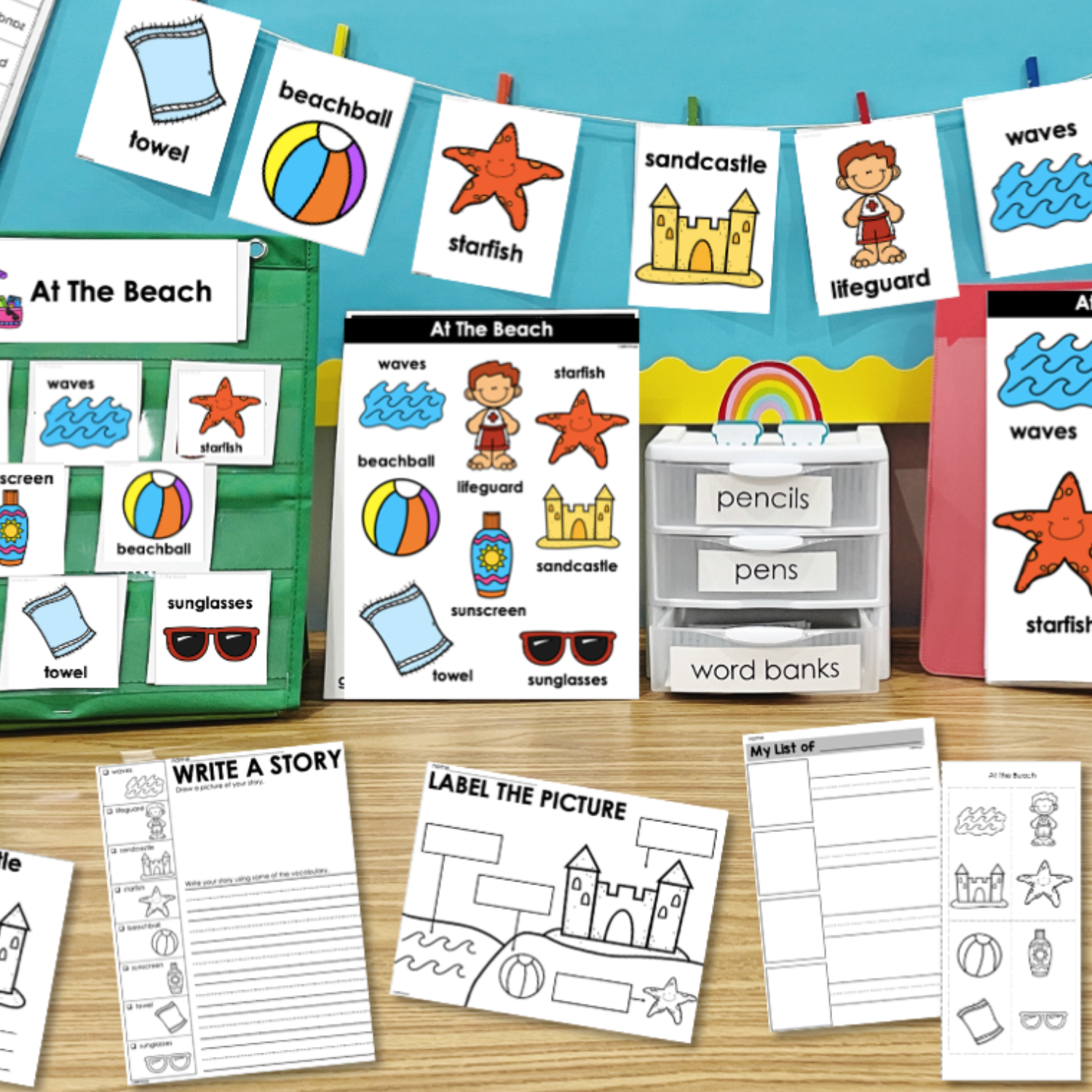 At The Beach Word Bank Writing Center - Simply Kinder + Printable ...