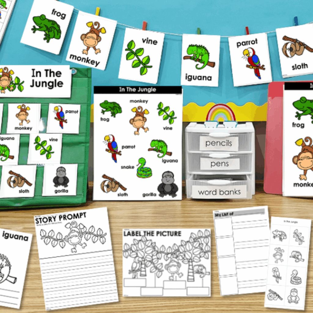 Jungle Word Bank Writing Center - Simply Kinder + Printable Membership