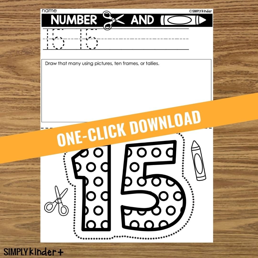 Number 15 (Fifteen) Cut and Paste - Simply Kinder + Printable Membership