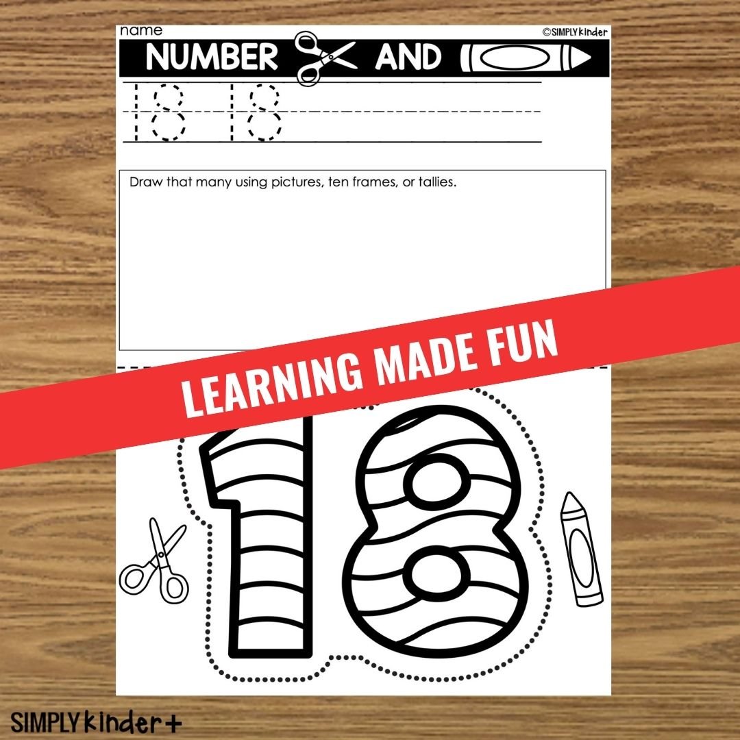 Number 18 (Eighteen) Cut and Paste - Simply Kinder + Printable Membership
