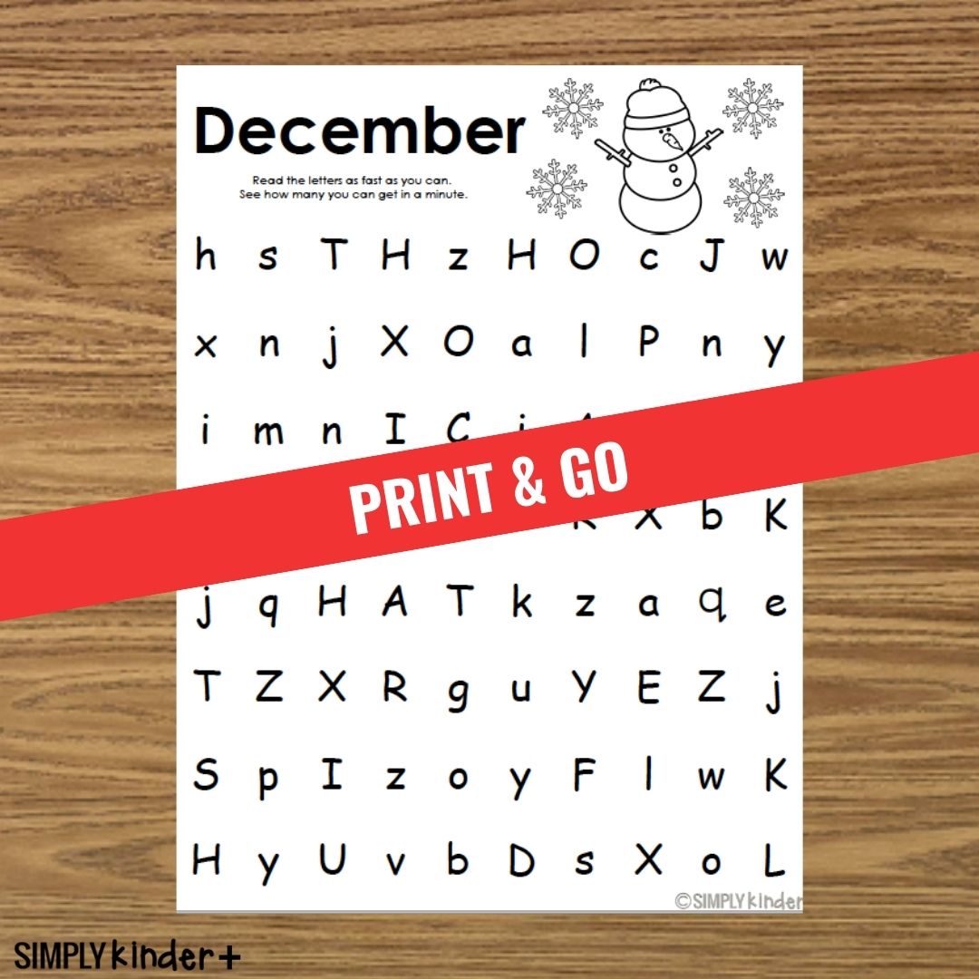 December Alphabet Letter Naming Fluency - Simply Kinder + Printable ...