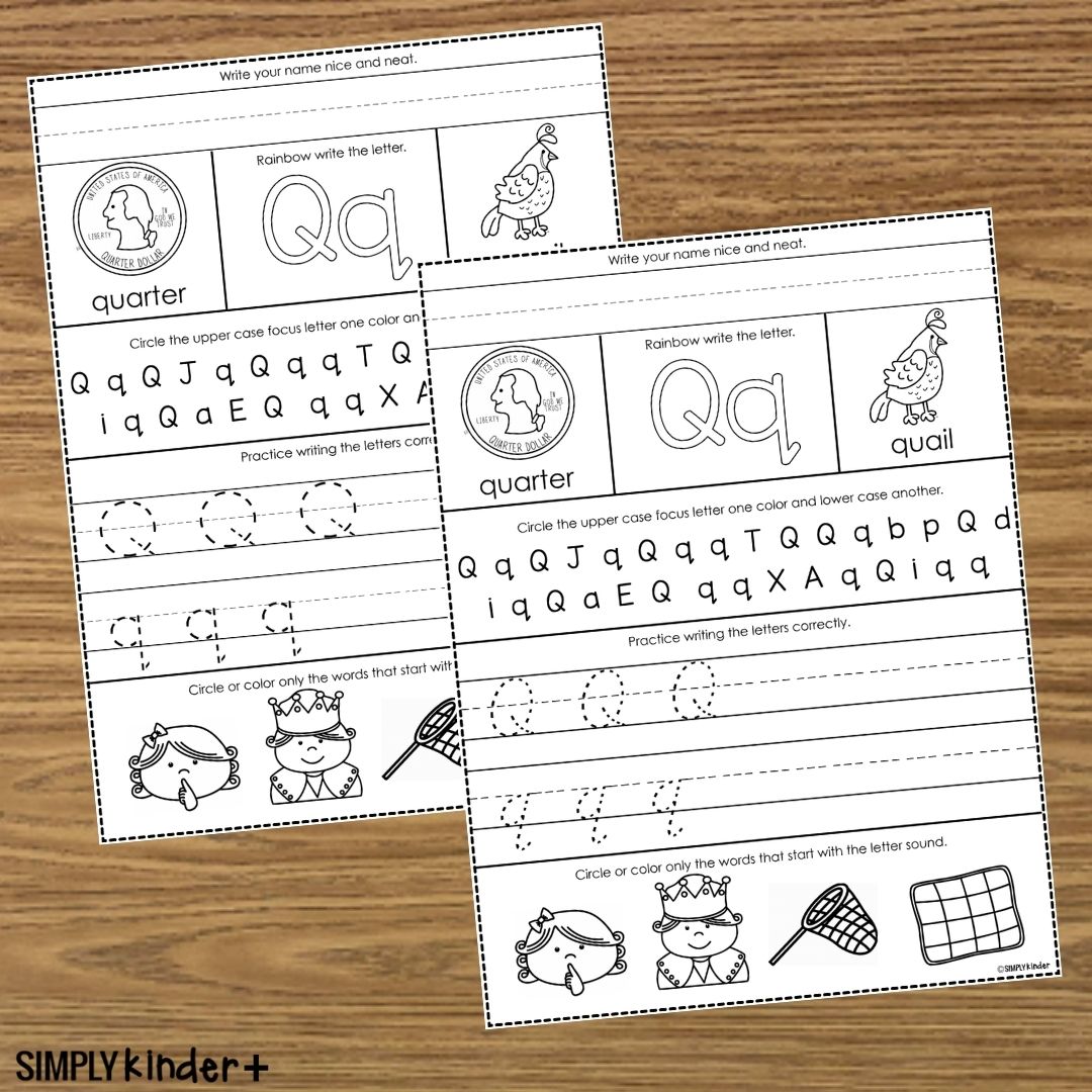 Letter Q Practice Alphabet Page - Simply Kinder Plus