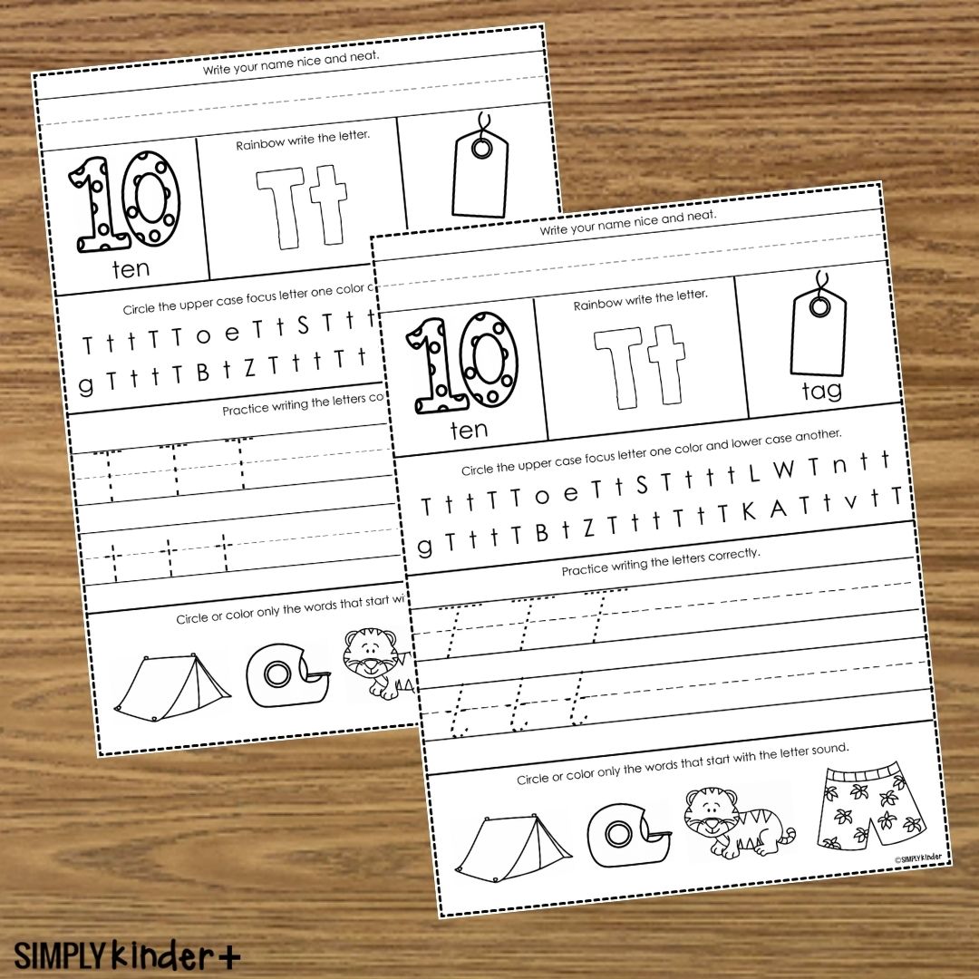 Letter T Practice Alphabet Page - Simply Kinder Plus