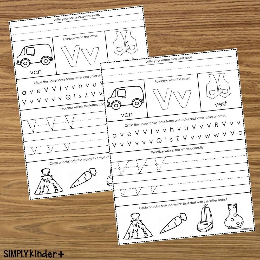 Letter V Practice Alphabet Page - Simply Kinder + Printable Membership
