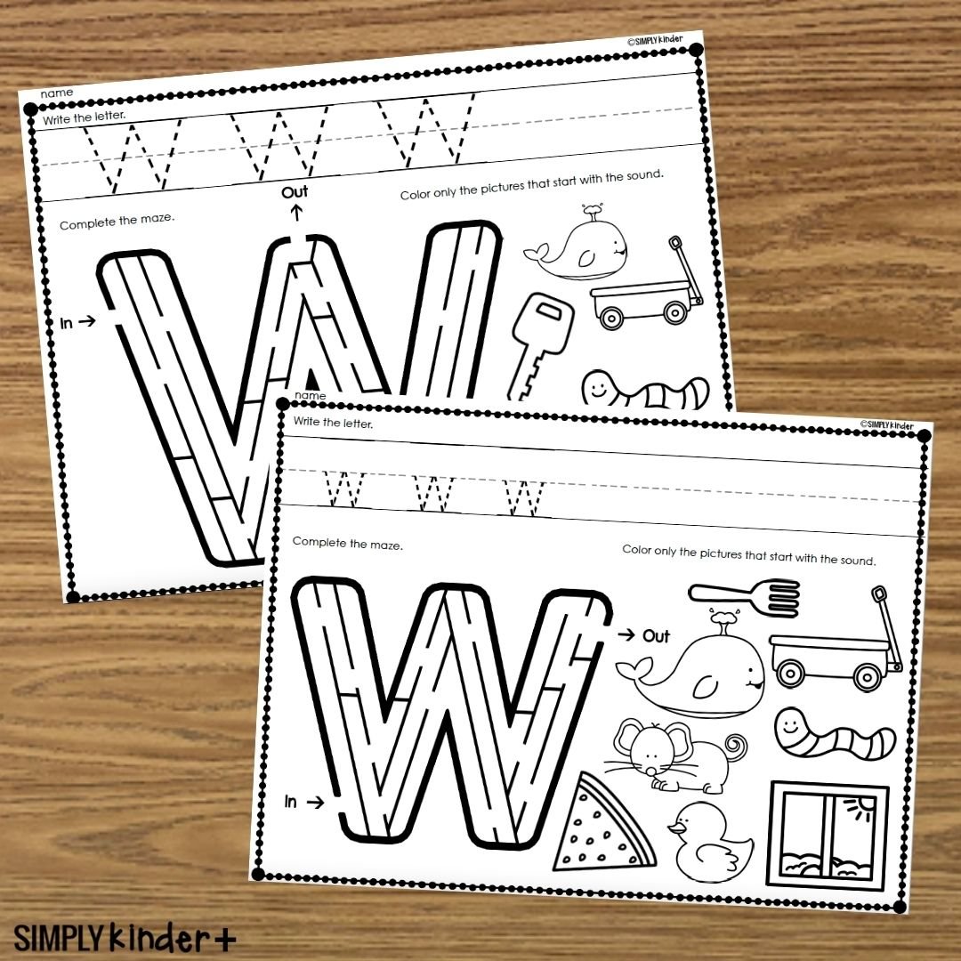 Letter W Alphabet Mazes - Simply Kinder + Printable Membership