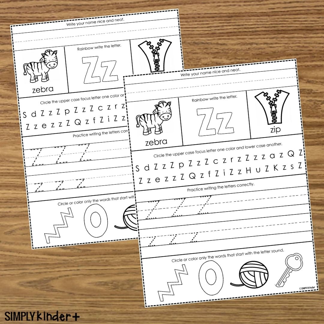 Letter Z Practice Alphabet Page - Simply Kinder + Printable Membership