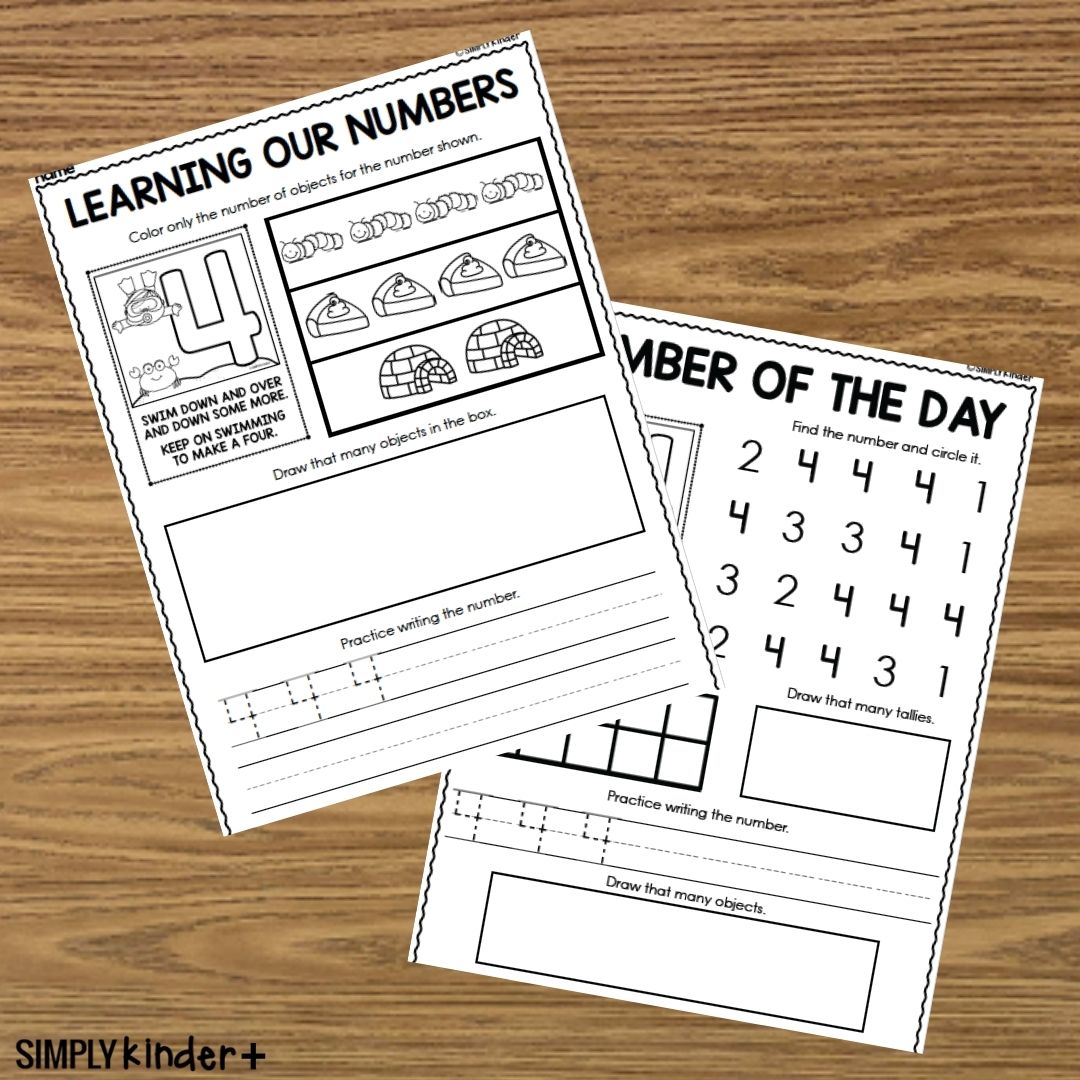 Number 4 (Four) Practice Pages - Simply Kinder Plus