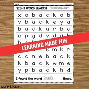 Back Sight Word Search - Simply Kinder Plus