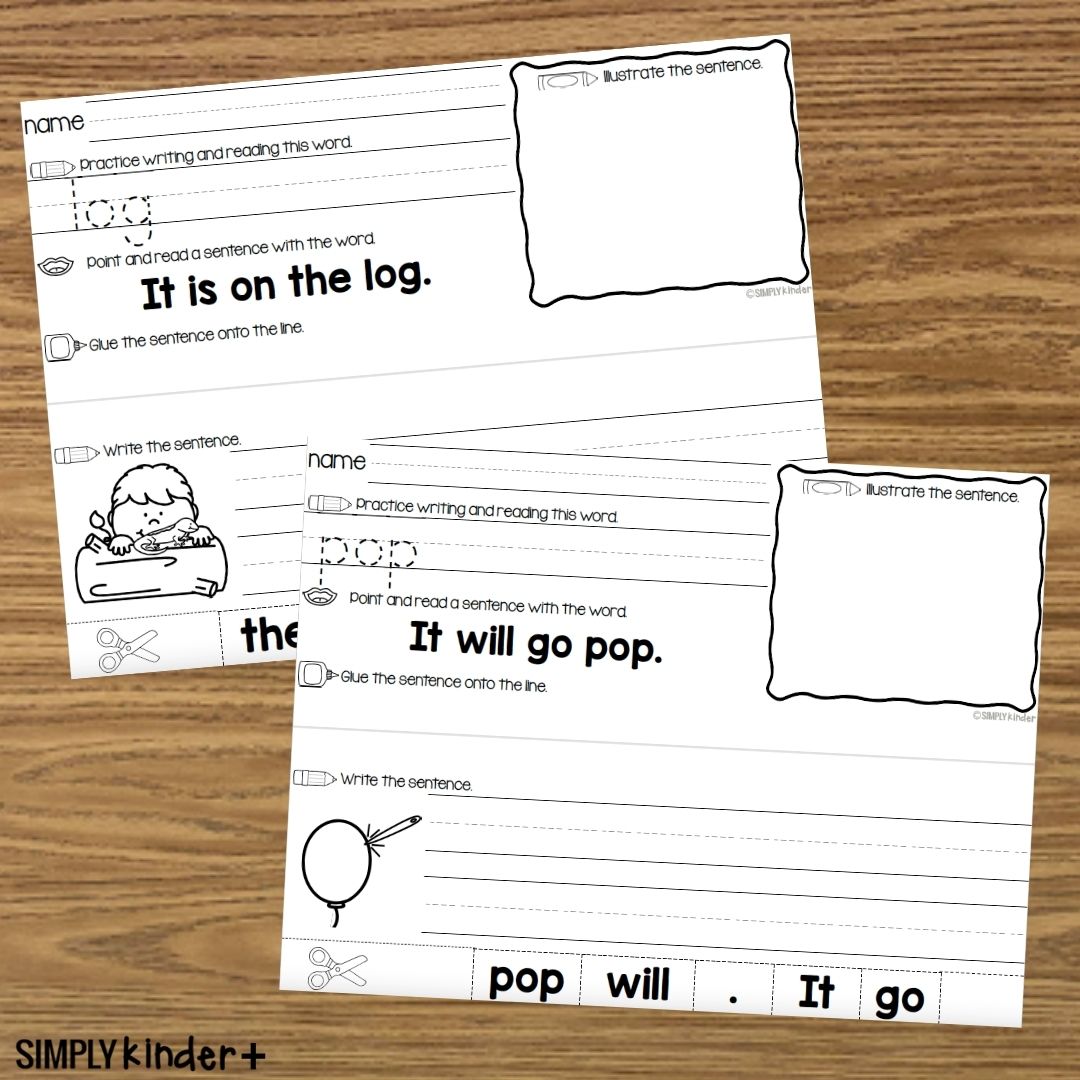 CVC Short O Cut and Paste Sentences - Simply Kinder + Printable Membership