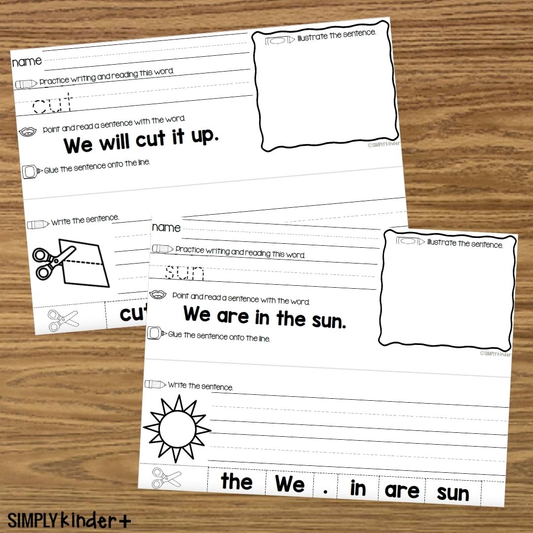 CVC Short U Cut and Paste Sentences - Simply Kinder + Printable Membership