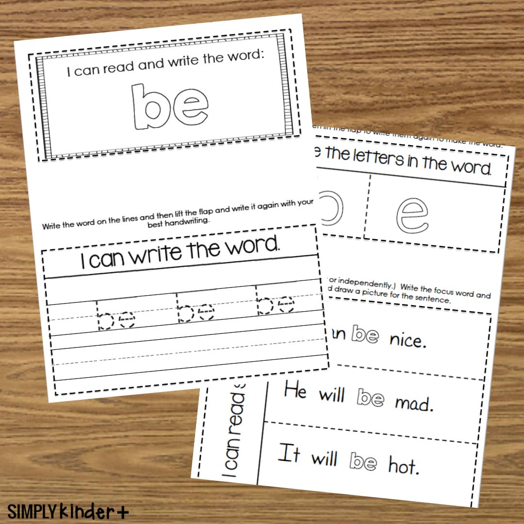 Be Sight Word Interactive Notebooks - Fry, Dolce Primer - Simply Kinder ...