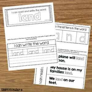 Land Sight Word Interactive Notebook - Fry - Simply Kinder Plus