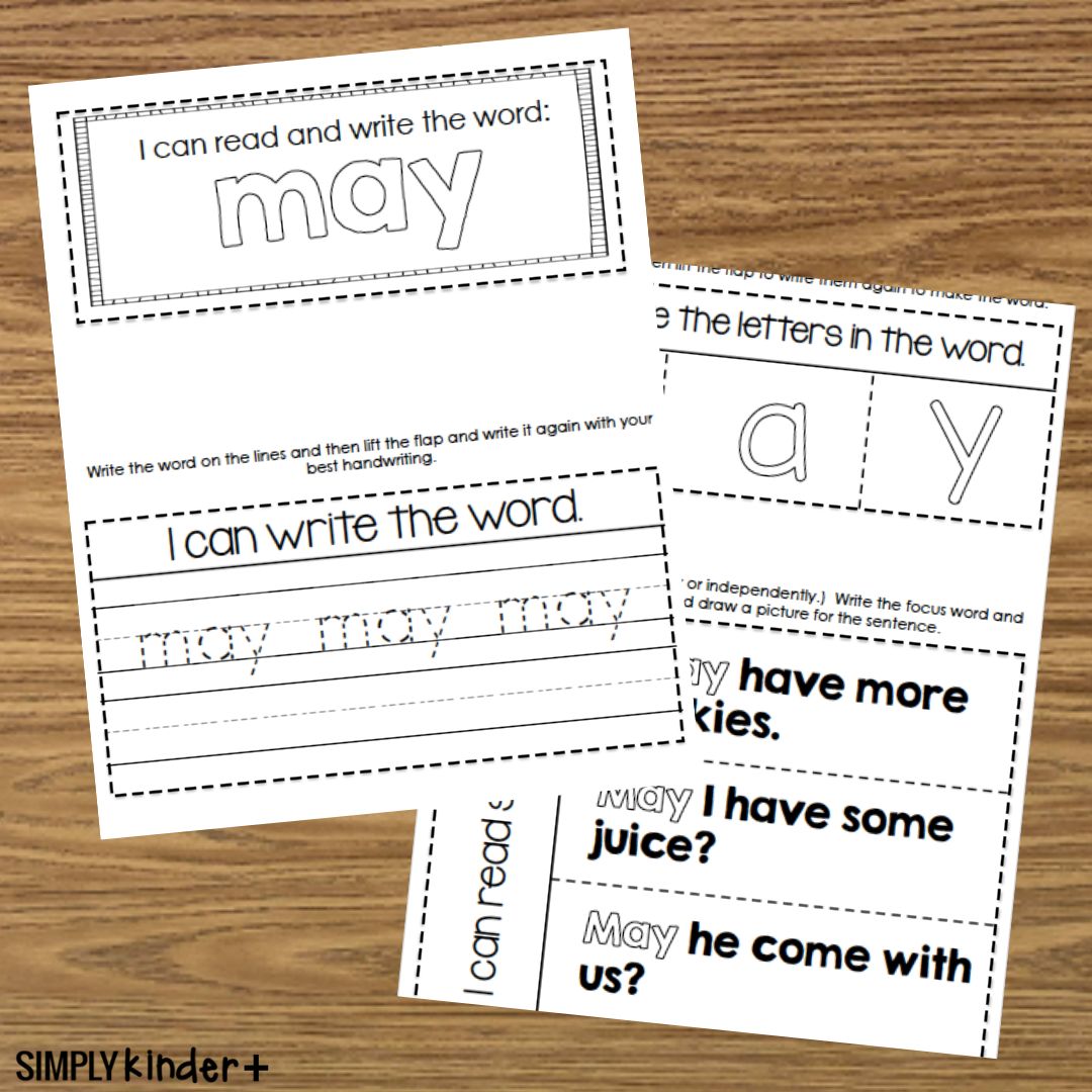 May Sight Word Interactive Notebook - Fry, Dolch - Simply Kinder Plus