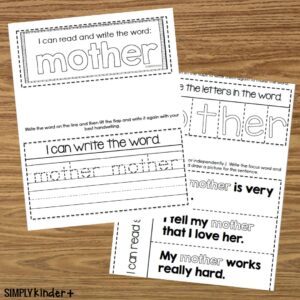 Mother Sight Word Interactive Notebook - Fry - Simply Kinder Plus