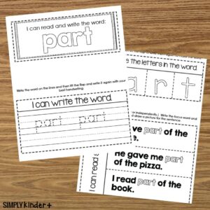 Part Sight Word Interactive Notebook - Fry - Simply Kinder Plus