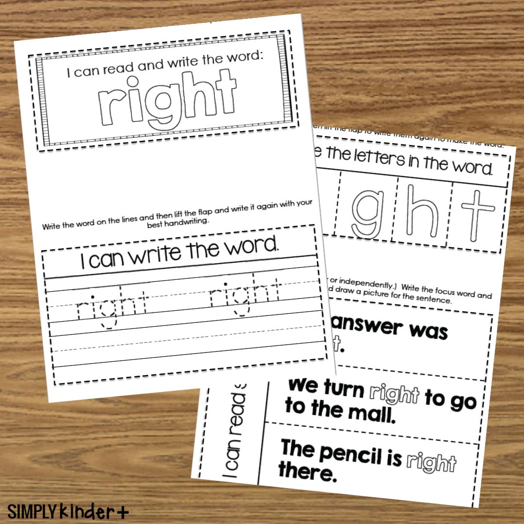 Right Sight Word Interactive Notebook - Fry - Simply Kinder Plus