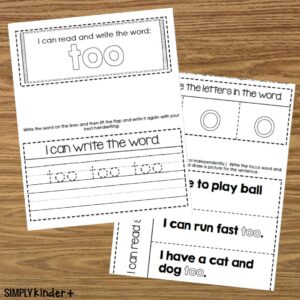 Too Sight Word Interactive Notebook - Fry, Dolch Primer - Simply Kinder ...