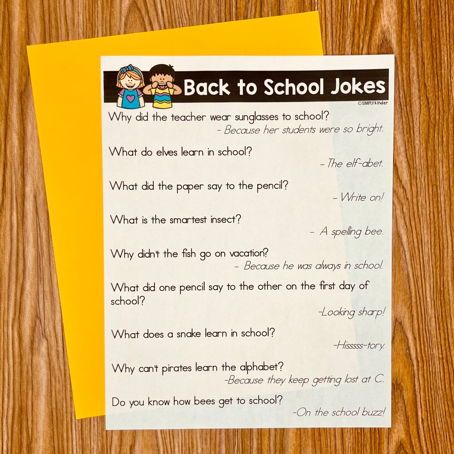 Free Back to School Jokes for Kids - Simply Kinder + Printable Membership
