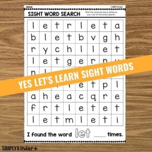 Let Sight Word Search - Dolch - Simply Kinder + Printable Membership