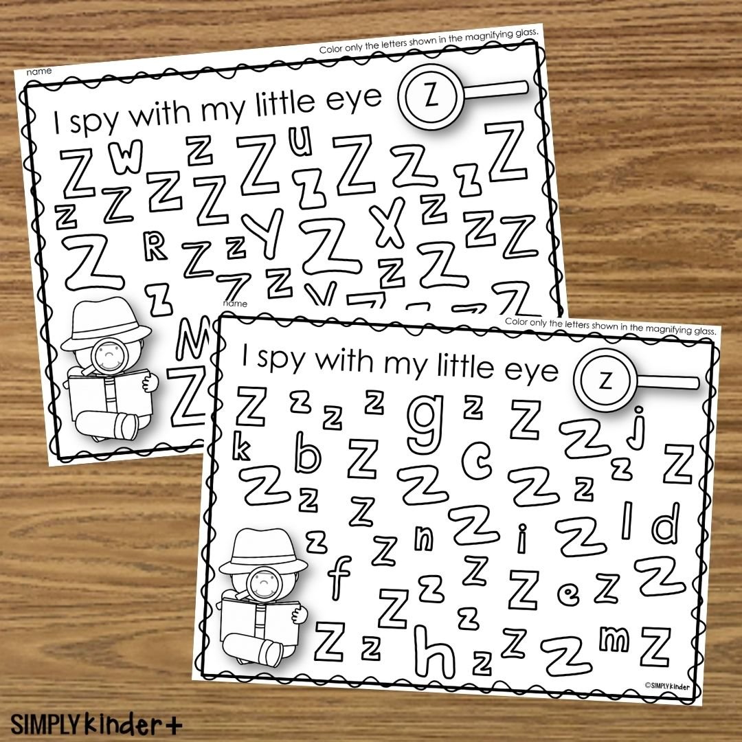 Letter Z I Spy Activities - Simply Kinder + Printable Membership