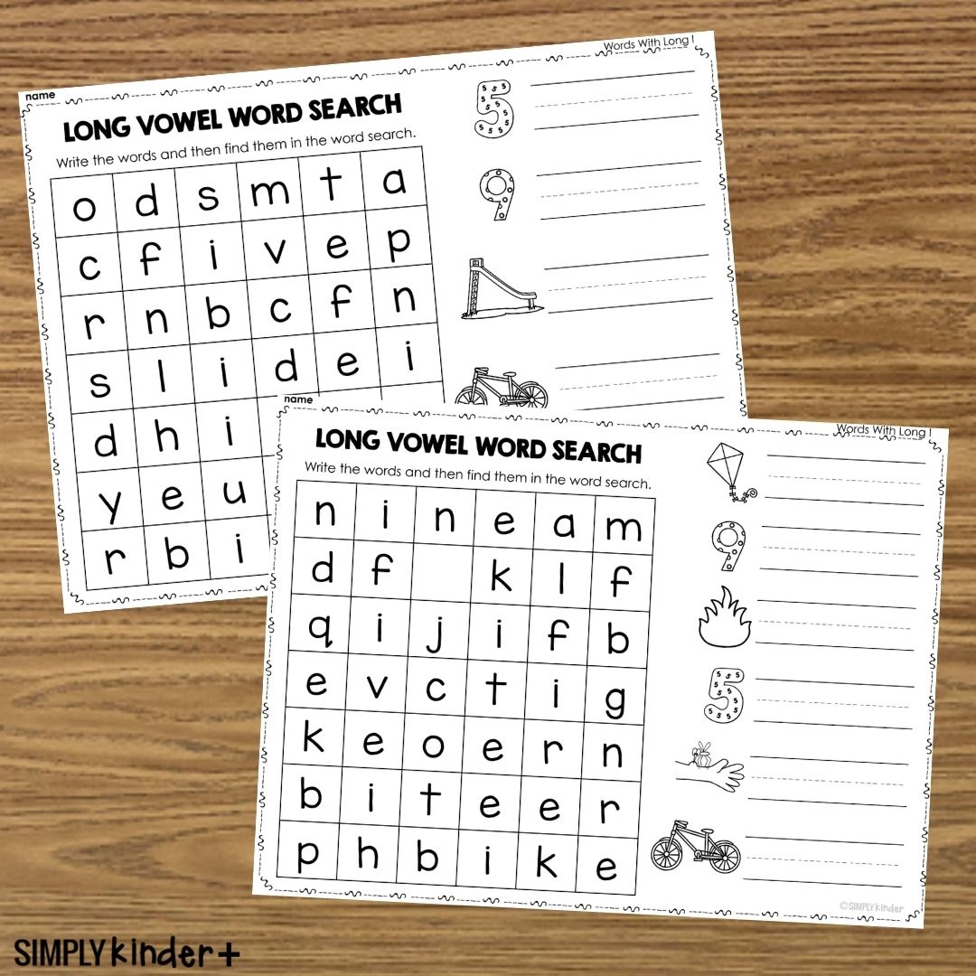 Long I Vowel Word Search - Simply Kinder + Printable Membership