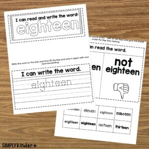 Number Word Eighteen Interactive Notebook - Simply Kinder Plus