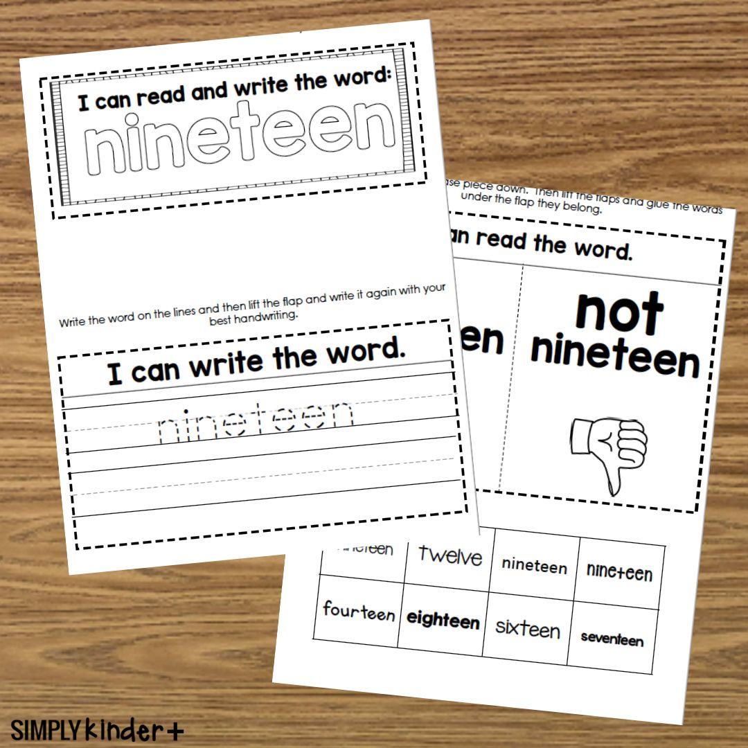 Number Word Nineteen Interactive Notebook - Simply Kinder Plus