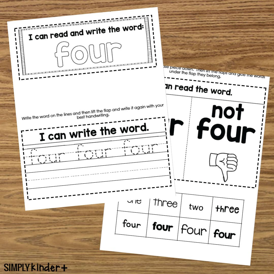 Number Word Four Interactive Notebook - Simply Kinder Plus