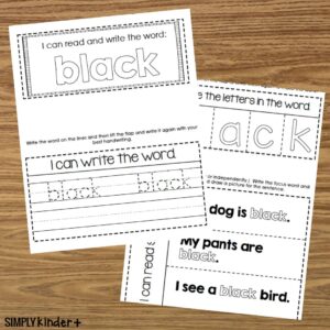 Black Sight Word Interactive Notebook - Dolch Primer - Simply Kinder Plus