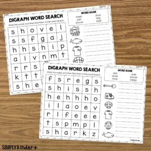 SH Digraph Word Search - Simply Kinder Plus