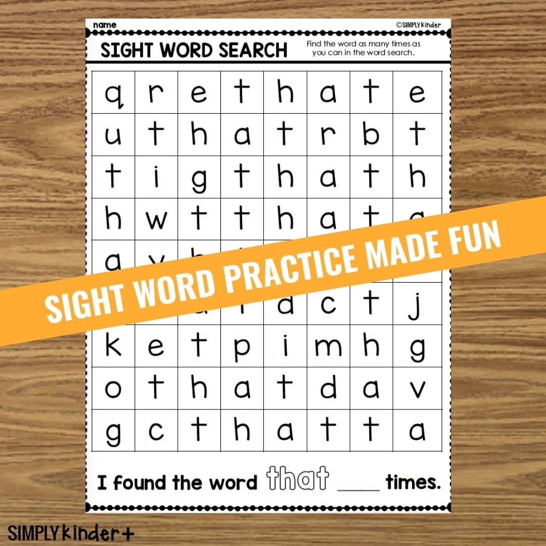 That Sight Word Search - Fry, Dolch Primer - Simply Kinder + Printable ...