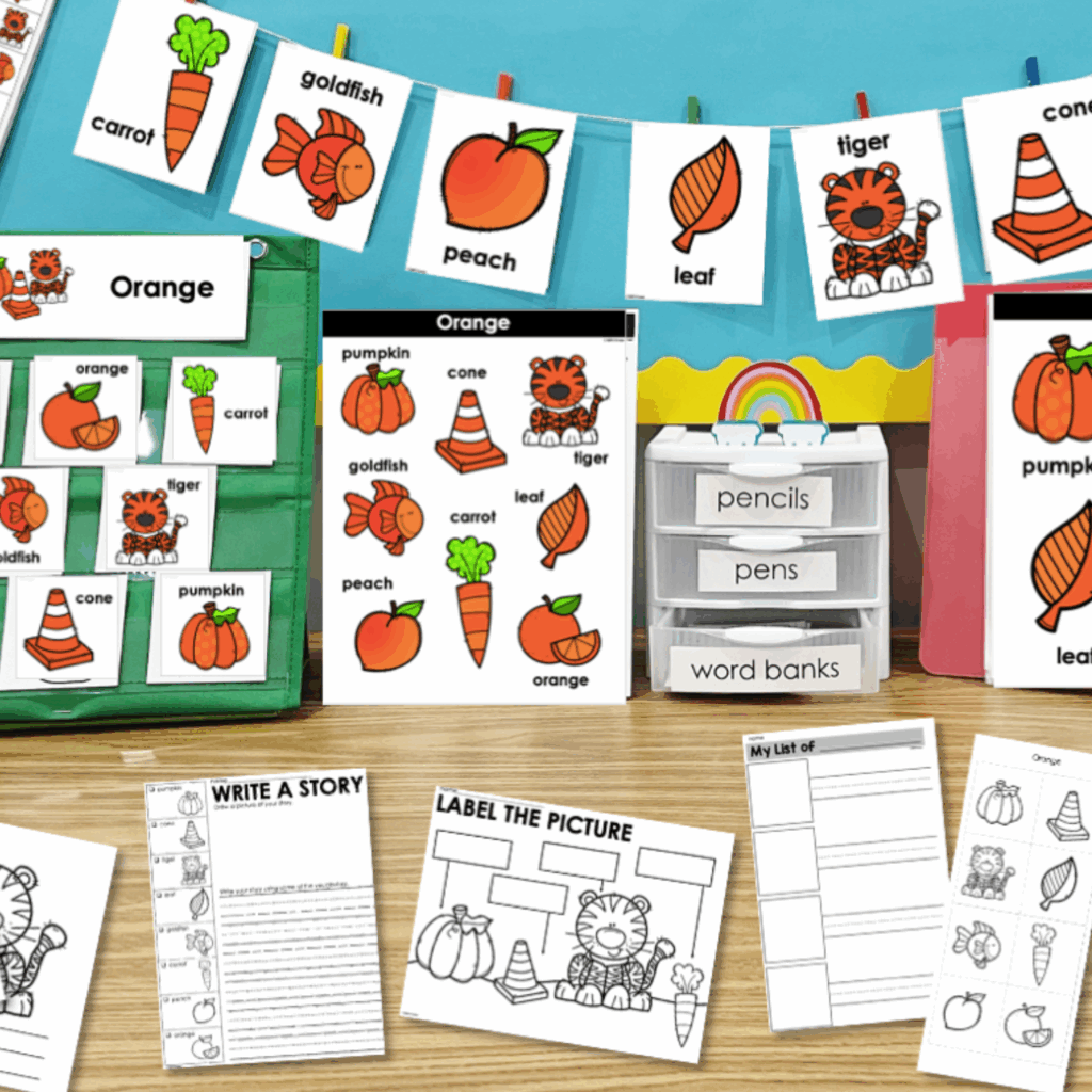 The Color Orange Word Bank Writing Center - Simply Kinder + Printable ...