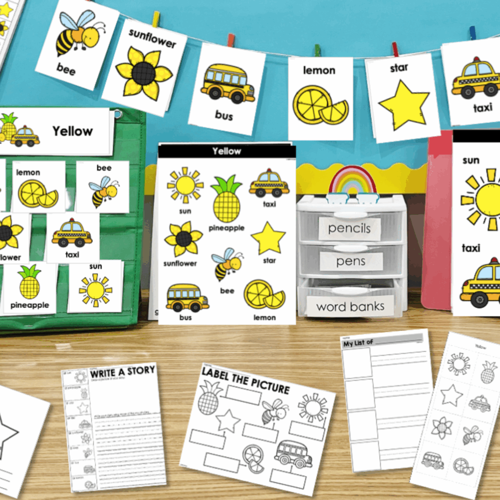 The Color Yellow Word Bank Writing Center - Simply Kinder + Printable ...