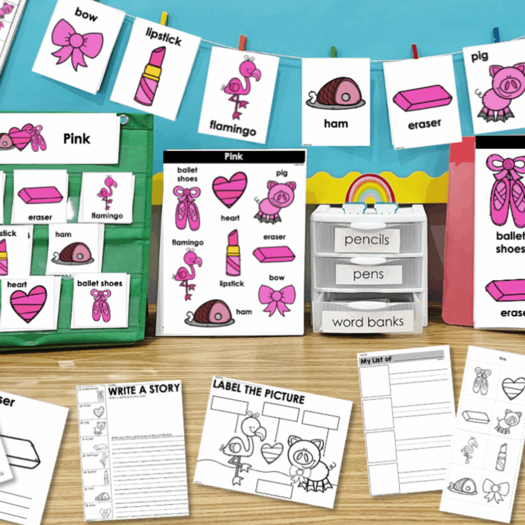 The Color Pink Word Bank Writing Center - Simply Kinder + Printable ...