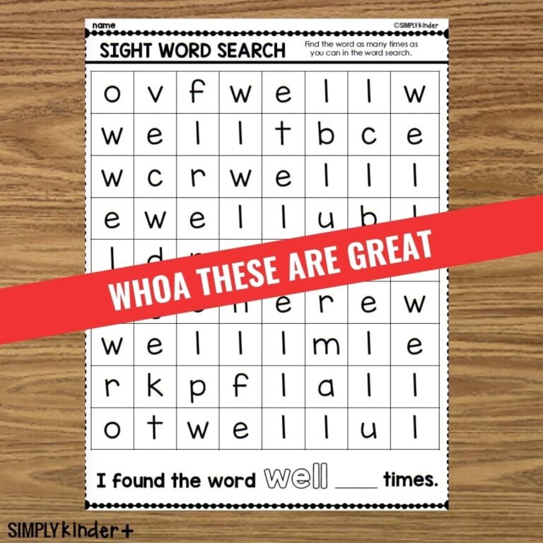 Well Sight Word Search - Dolch Primer - Simply Kinder + Printable ...