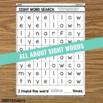 Yellow Sight Word Search - Dolch PrePrimer - Simply Kinder + Printable ...