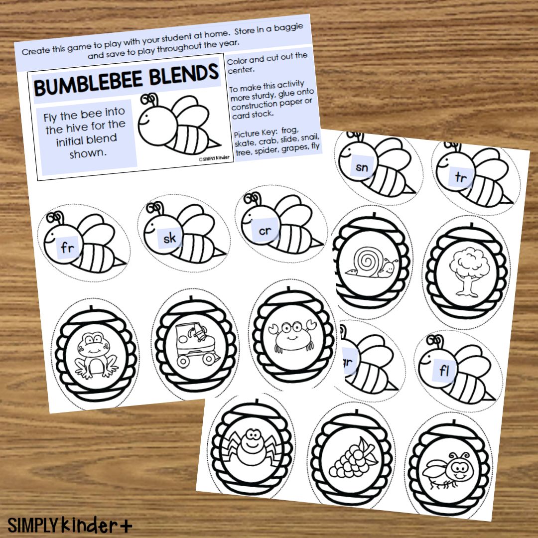 Bumblebee Blends Word Send Home Center - Simply Kinder + Printable ...